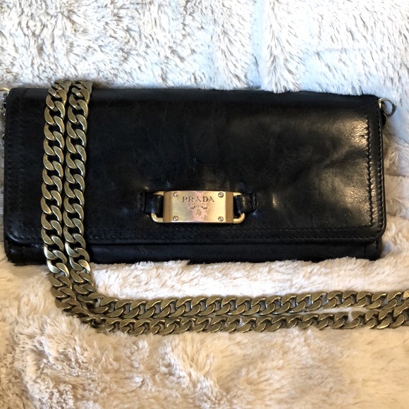 Prada | Bags | Prada Rare Black Leather Brass Logo Embossed Boilerplate ...